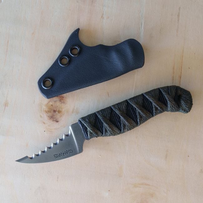 Ban Tang CPM 3V Fruit Knife Ultralight (Serrated) (Black-Dark Green Wrap)