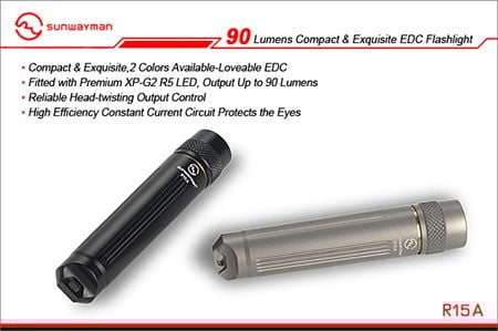 Sunwayman R15A Compact EDC 90 Lumen Flashlight